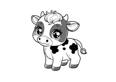 Tegninger af søde kaniner, grise, køer, får høns til print