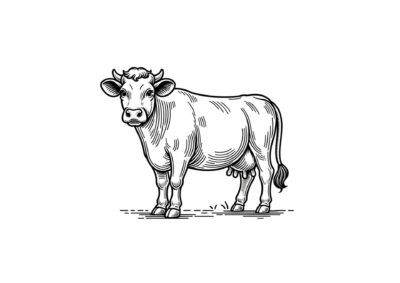 Tegninger af søde kaniner, grise, køer, får høns til print