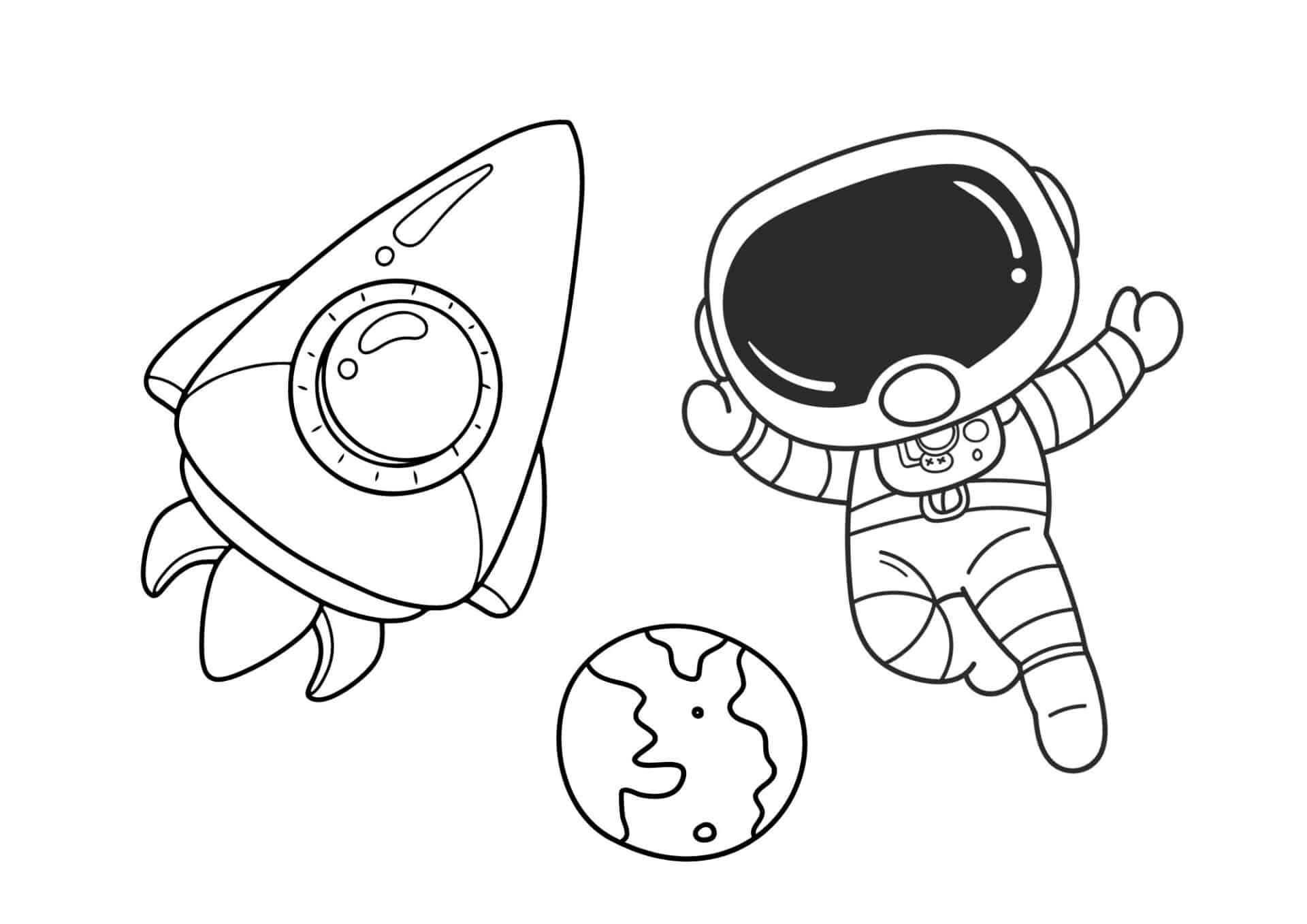Tegninger fra rummet | Print rumraket, astronaut & planet🌍